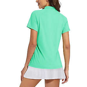 MAGCOMSEN Women Golf Shirt Short Sleeve Uv Sun Protection V Neck Tennis Tops Moisture Wicking Polo Shirts Mint Green S