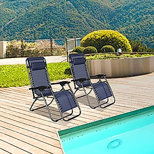 LUCKYERMORE 2-Pack Zero Gravity Chair Folding Lightweight Patio Lawn Recliners Heavy Duty Chaise Lounge Chairs, Blue