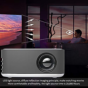 Gaeirt 1080p Mini Projector, Portable Projector with LED Light Focusing Knob and Multiple Expansion Interfaces 60-400cm Short Throw Projectors for Home Office(US), Silver Black