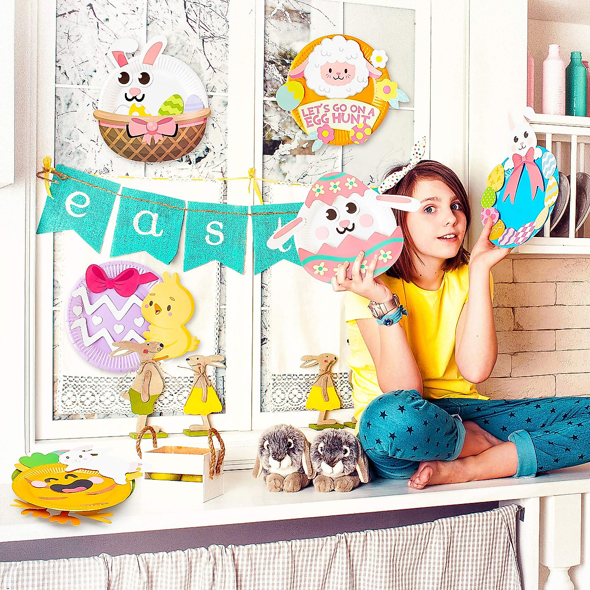 MALLMALL6 9Pcs Easter Paper Plate Art Kits for Kids Educational DIY Craft Early Learning Art Project Parent-Child Preschool Classroom Groups Activities Party Decorations Favors for Boys Girls