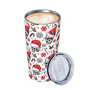 DreamStar Merry Christmas Skull 20oz Insulated Tumbler With Flip Lid And Straw Stainless Steel Cup Travel Tumbler Coffee Mug
