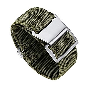 BINLUN Elastic Fabric Nylon Watch Band Waterproof Military Replacement Watch Strap Hook-and-Loop for Men Women Silver & Black Buckle 18/20/22mm