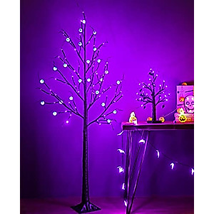 ZHOUDUIDUI Halloween Tree, Black Spooky Tree with 24LED Purple Lights and 10 Bat Ornaments Battery Powered 18IN Lighted Halloween Bonsai Tree for Indoor Tabletop Halloween Party Decoration