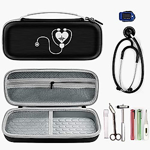 Protective & Portable Case Fits for 3M Littmann Classic III Monitoring Stethoscope, Accessories Holder for Reflex Hammer, Pen Light & Other Supplies, Bag for Nurse, Doctor - Black&Carton