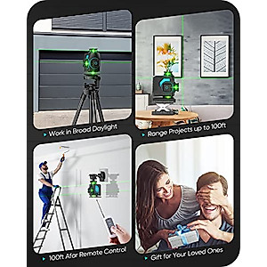 Laser Level Self Leveling 360 Green 4-Plane 4D 16 Line ACTBOT 10000mAh All-Inclusive Kit Swivel Level Line Laser with Pulse Mode Tilt Horizontal Vertical 4x360 Cross Line Remote Controller Switchable