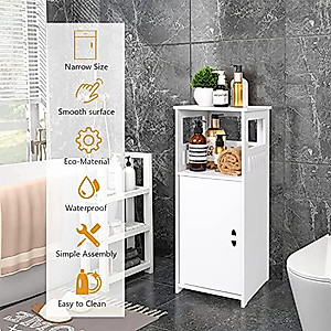 Bathroom Floor Storage Cabinet White,Narrow Space Cabinet with Door and Shelf,Bathroom Furniture Cabinet,Side Organizer Rack Stand Table,Side Table/Nightstand/Side Cabinet for Bedroom Living Room.