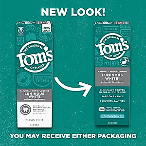 Tom's of Maine Natural Luminous White Toothpaste with Fluoride, Clean Mint, 4.0 oz. 3-Pack