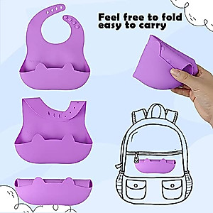 Aricsen 3 Pack Silicone Baby Bibs for Babies & Toddlers (6-72 Months), Adjustable Fit Waterproof Feeding Bibs, Easy Wipe Clean, Soft, Unisex, with Pouch, Non Messy Babies Boys Girls (3 Colors)