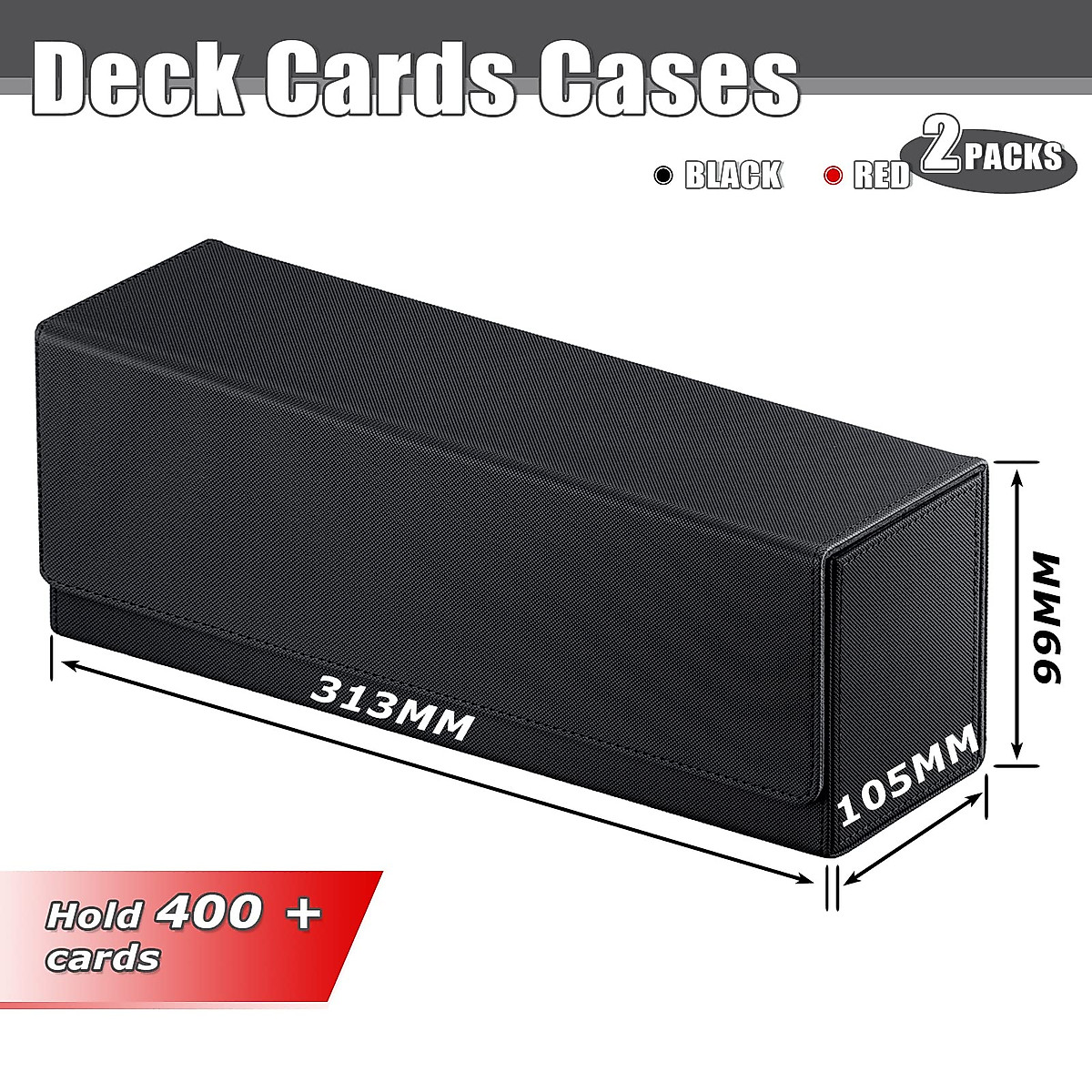 Weewooday 2 Pcs Deck Card Storage for 400+ Cards, Playing Card Storage for Baseball Play Cards Deck Trading Cards Box Holding Compatible with TCG MTG Storage Boxes(Black and Red)