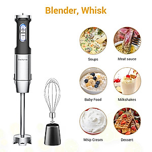 Immersion Blender, Elechomes Hand Blender, 800W Multi-Speed Handheld Blender with Stainless Steel, with 500ML Chopper, 800ML Beaker, Whisk for Smoothie, Baby Food, Sauces, Puree and Soup