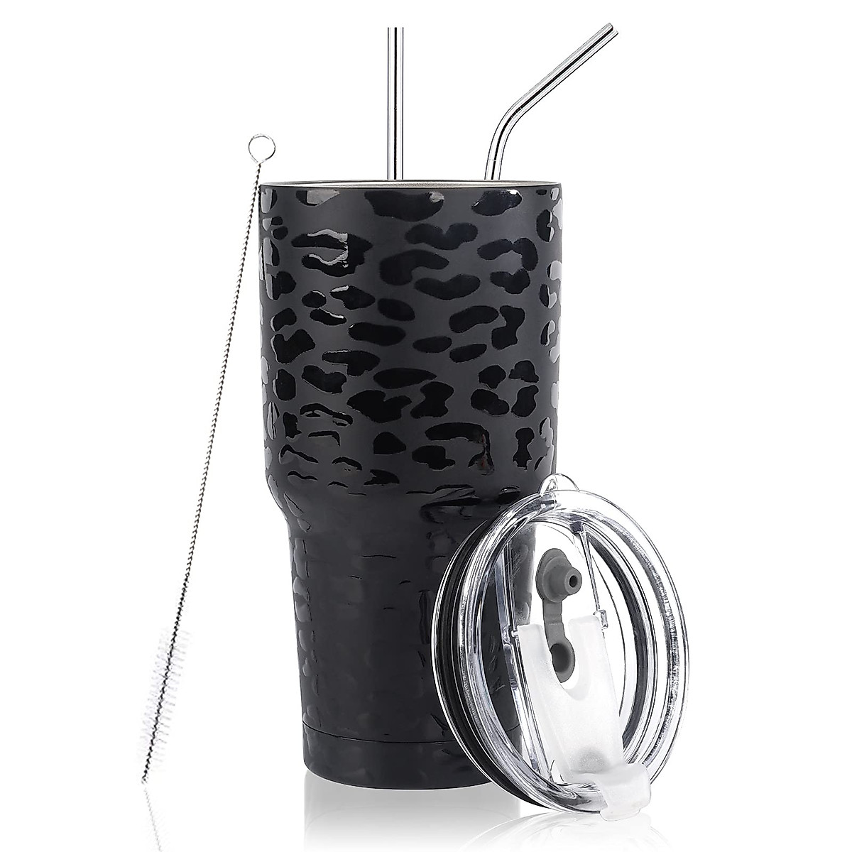 artlion 30 oz Tumbler Insulated Tumbler with Straw Metal Tumblers Cup with Straws and Lid for Cold Hot Drinks (Black leopard)