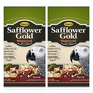 Higgins 2 Pack Safflower Gold Natural Food Mix for Parrots, Parrot Food, Large Bird Food 3 Pounds Each. 2 Bags Total