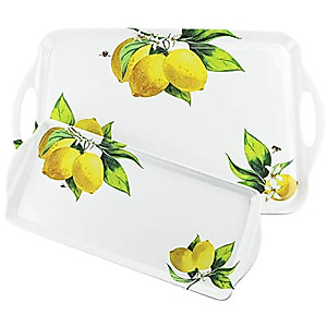 Calypso Basics Fresh Lemons by Reston Lloyd 2pc Melamine Tray Set, Lemons with Honey Bees