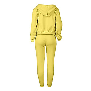 sumensumen Women Hoodies Tracksuit Long Sleeve Sweatshirts Jogger Pant,Pullover Tracksuit Set-Autumn Winter Packwork Sweatshirt Top Pants Sets Yellow,Large
