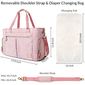 Mancro Breast Pump Bag Compatible for Spectra S1,S2, Medela Diaper Bag Tote with 3 Insulated Bottle Pockets, Pump Bag for Working Moms, Pink