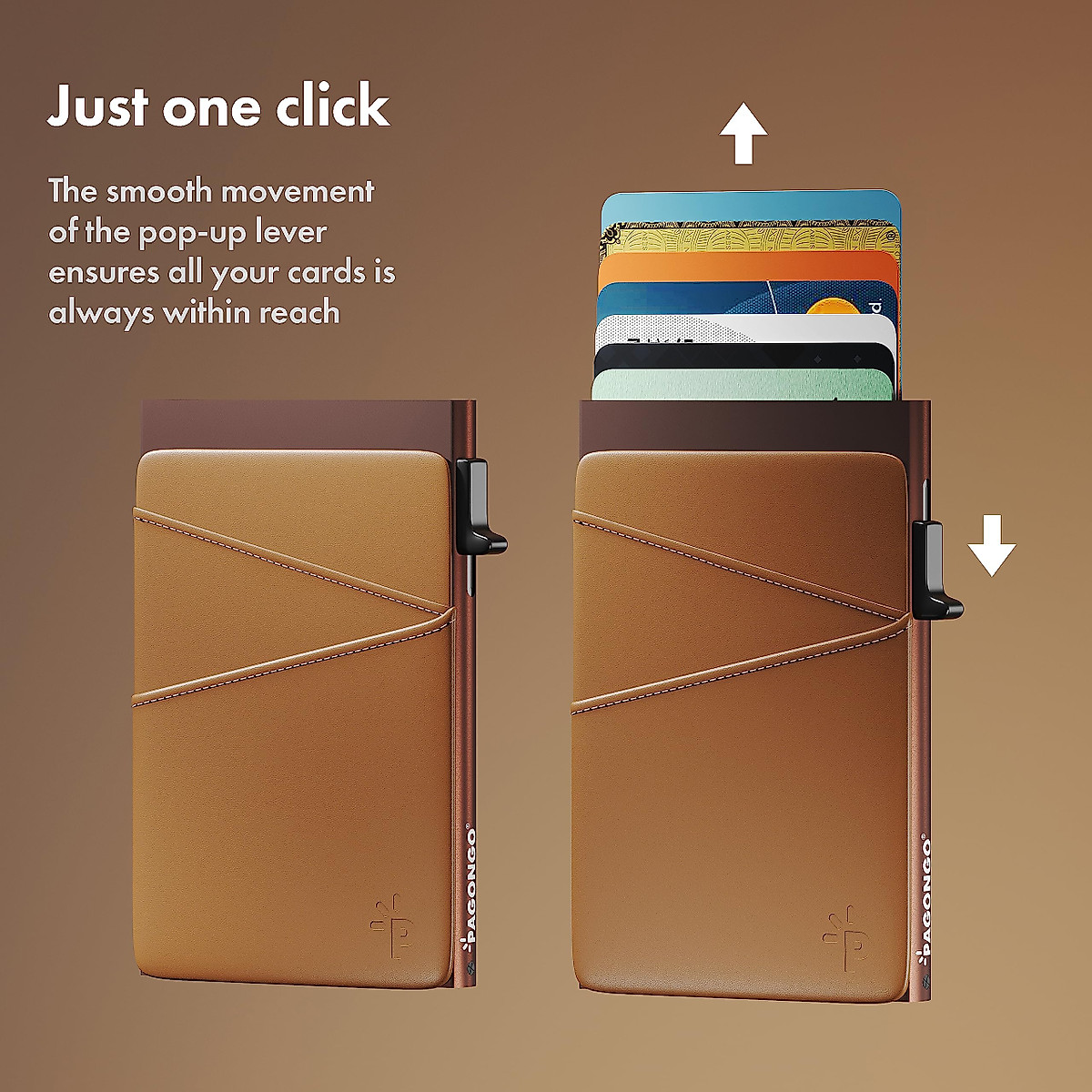 PAGONGO Magsafe Wallet, Mag Safe Wallet Magnetic Minimalist, Pop Up Credit Card Holder with Leather Front Pocket, Apple Wallet Magsafe, Iphone Wallet, Magnetic Wallet Iphone, Brown