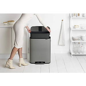Brabantia Bo Step-On Pedal Trash Can - 16 Gal Inner Bucket (Mineral Concrete Gray) Waste/Recycling Garbage Can, Removable Compartment