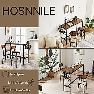 Hosnnile Bar Table Set for 2 with Folding Wine Holder, Pub Bistro Dinning Table and Stools with Backrest, Counter Height Bar Table Set for Apartment, Kitchen, Small Space