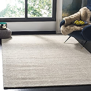 SAFAVIEH Natura Collection 9' x 12' Silver / Ivory NAT801G Handmade Solid Wool Area Rug