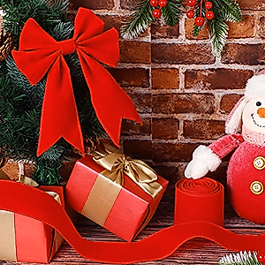 2 Rolls 2.5 Inch 10 Yards Christmas Velvet Ribbon Single Face Christmas Plain Velvet Ribbon for Gift Wrapping Crafts Christmas Wreath Tree Decor (Red)