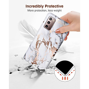 SURITCH Phone Case for Samsung Galaxy Note 20 Case, Front Cover with Built-in Screen Protector Full-Body Protection Shockproof TPU Bumper Protective Case for Man Women Cute, White Marble