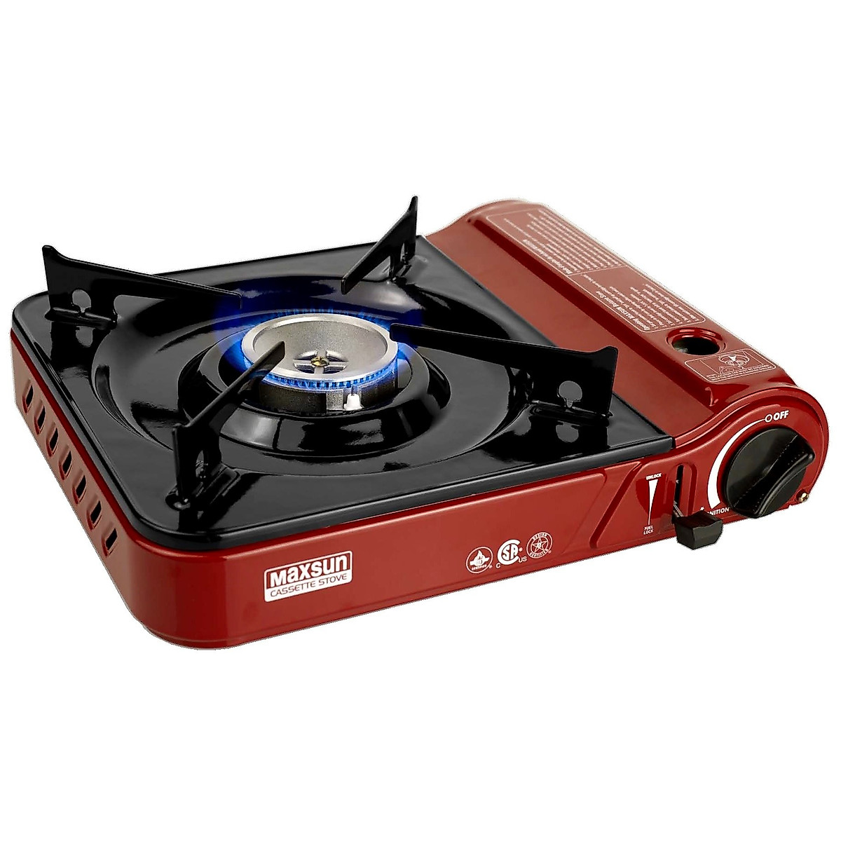 Maxsun Portable Gas Stove MS3800 (Red), 9,560BTU High Power, Camp Stove, Outdoor/Indoor, with Carrying Case