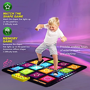 PlayRoute Shape & Twist Dance Mat | 3 Fun Educational Shape Games Mat for Kids Ages 4-8 | Electronic Gift Toy for Girls & Boys Ages 4 5 6 7 8 Years Old | Brain & Memory STEM Toy for Kids