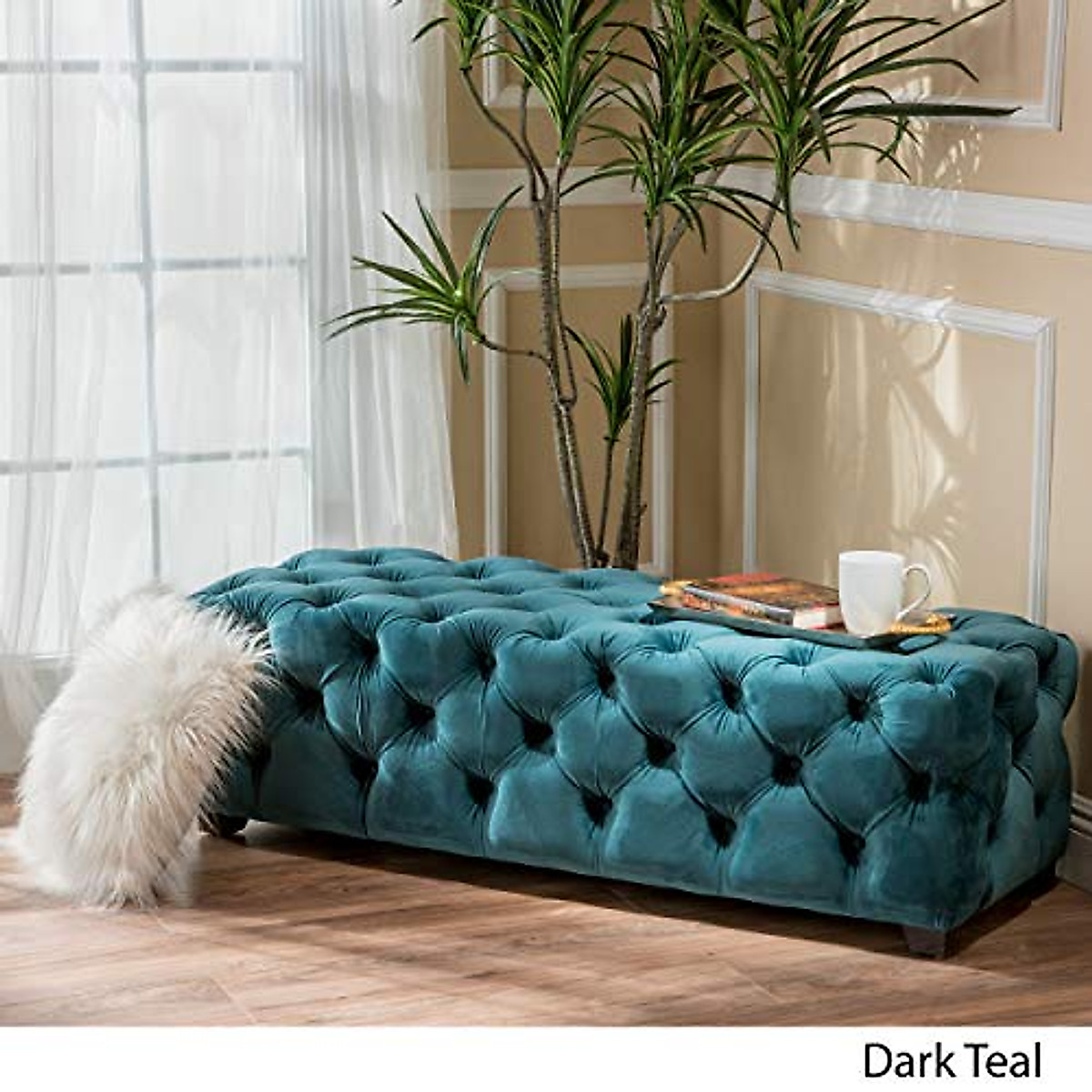 Christopher Knight Home Piper Velvet Ottoman, Dark Teal, Rectangle