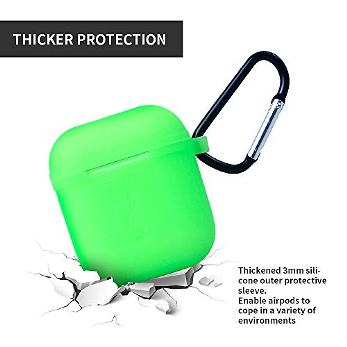 GUH Green AirPods Case Cover, Full Protection, Glows in The Dark, Made of Special Safety Silicone.(Green)