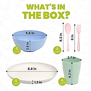 CLIFF'S KITCHEN Wheat Straw Dinnerware Sets- Eco Friendly Reusable Microwave Safe Plates and Bowls Sets For 4- Lightweight RV Camping Dishes and Cups -Unbreakable Dinnerware Set for 4