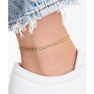 Barzel 18K Gold Plated Braided Rope Anklet for Women, 10 Inches - Made In Brazil