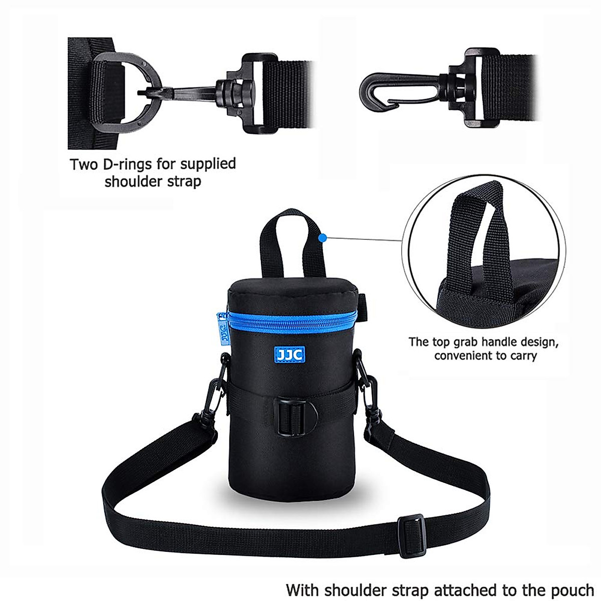 JJC Camera Lens Pouch Case for Canon RF 85mm EF-S 55-250mm EF 24-70mm Nikon Nikkor AF 70-300mm & More, Zipper Polyester Lens Protective Bag Interior Size 3.1x6.1”