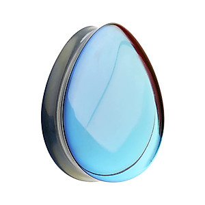 Covet Jewelry Midnight Moonstone Iridescent Teardrop Glass Double Flared Ear Gauge Plug (1/2" (12.5mm))
