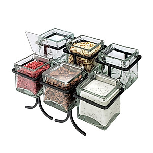 Cal-Mil 1809-13 Iron Glass Jar Display, 6, 14" Width x 9" Depth x 7" Height, Black