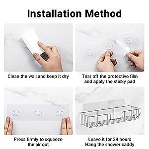 AmazerBath Adhesive Shower Caddy Basket Rack with Hooks, Shower Shelf Wall Mounted, No Drilling Shower Organizer for Bathroom, Rustproof Stainless Steel, 2 Pack, Chrome