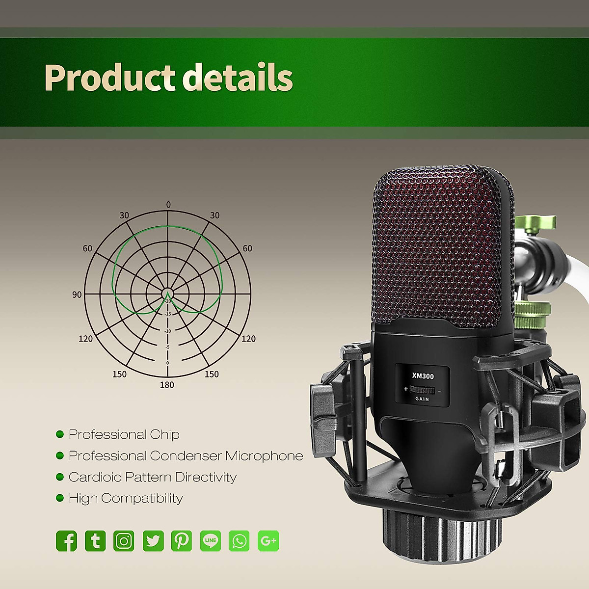 Tbrand LanParte Square Professional Condenser Microphone with Adjustable Anti-Vibration Bracket for Voice Recording Podcasting YouTube Karaoke Gaming Instruments Live Stream