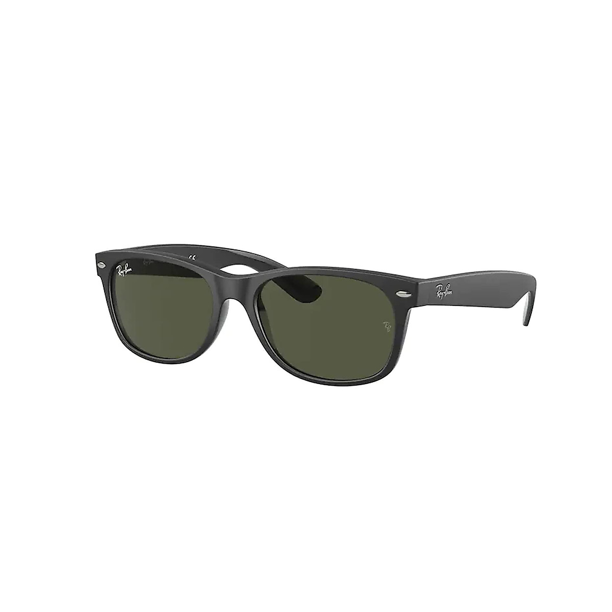 Ray-Ban RB2132 NEW WAYFARER Square Sunglasses For Men For Women + BUNDLE with Designer iWear Eyewear Kit (Rubber Black on Black/Crystal Lens G-15 Green, 55MM)