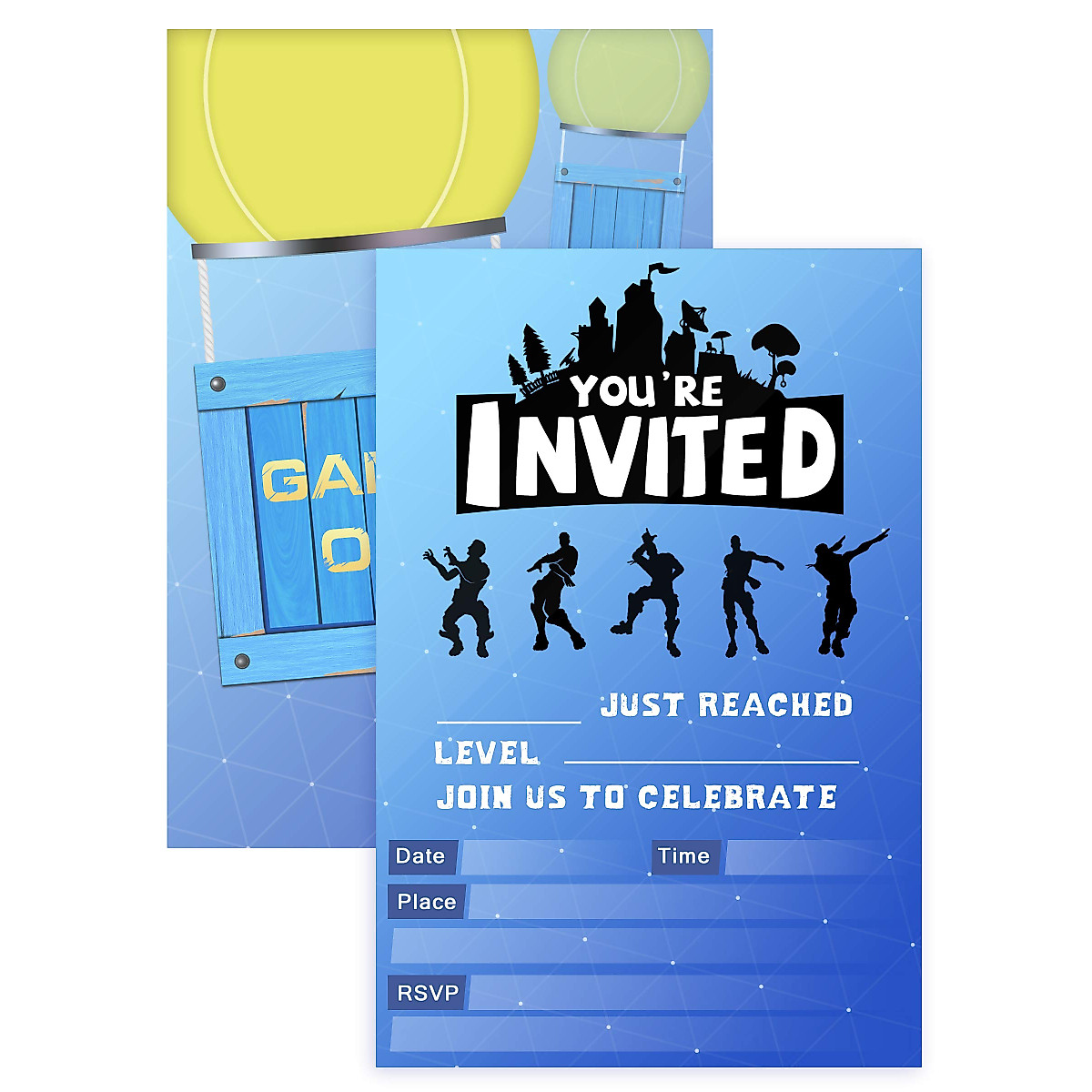 Yangmics Direct 30 Pack Gaming Party Invitations with Envelops - Video Game Invitations for Kids Boys - Video Game Party Supplies