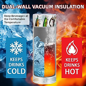 MoYueno Fishing Gifts, Slim Fish Tumbler with Lid & Straw & Brush, Fisherman Cup, Grandpa Fishing Gifts, Fathers Day Gift For Dad, 20 Oz