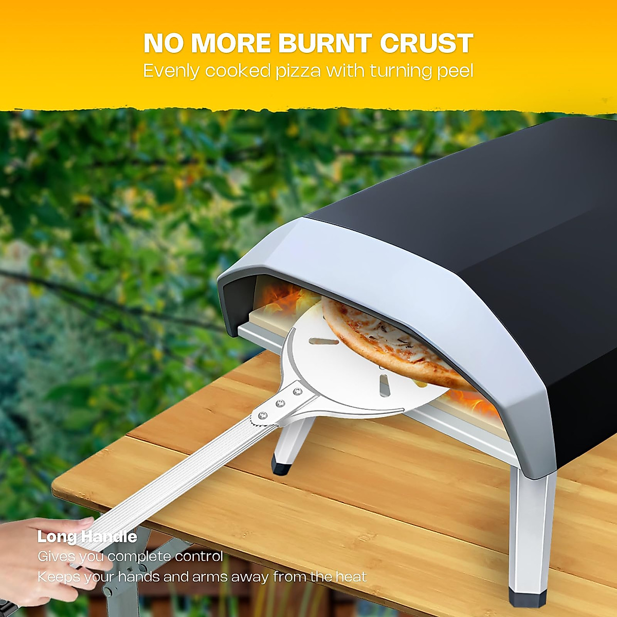 TUVOLLZ Pizza Turning Peel 8-inch, Hard-anodized Aluminum Pizza Turner Peel Long Handle, Lightweight Perforated Turning Pizza Peel Spinner, Pizza Oven Accessories