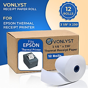 Vonlyst 3 1/8 x 230 Thermal Paper Receipt Roll for Epson Printer (Pack 12 rolls)