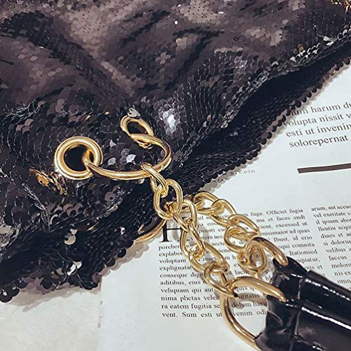 FENICAL Tote Purse Sequin Handbag Zipper Shoulder Bag Glitter Top-handle Bag for Women Ladies Girls - Black