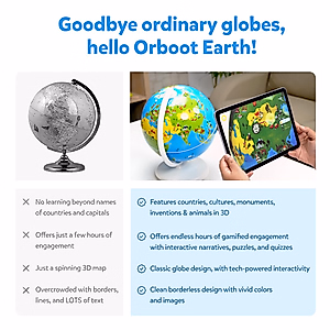 PlayShifu Educational Globe for Kids - Orboot Earth (Globe + App) Interactive AR World Globe | 400 Wonders, 1000+ Facts | STEM Toy Gifts for Kids 4-10 Years | No Borders, No Names on Orboot Globe