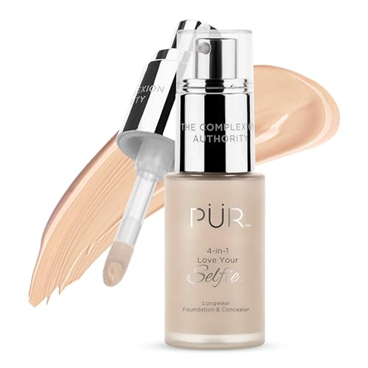 PÜR MINERALS 4-in-1 Love Your Selfie Longwear Foundation & Concealer, Full Coverage Liquid Foundation, Hydrating Formula, Cruelty Free