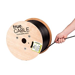 trueCABLE Cat6 Outdoor, Shielded F/UTP, 500ft, UV Resistant, CMX Rated, Black, 23AWG Solid Bare Copper, 550MHz, PoE++ (4PPoE), ETL Listed, Bulk Ethernet Cable