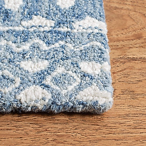 SAFAVIEH Micro-Loop Collection Area Rug - 9' x 12', Blue & Ivory, Handmade Moroccan Boho Tribal Wool, Ideal for High Traffic Areas in Living Room, Bedroom (MLP502M)