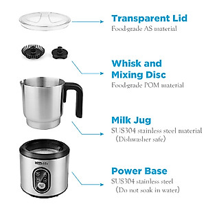 Milk Frother Machine, 4-in-1 Detachable Stainless Steel Hot & Cold Electric Milk Warmer and Foam Maker with Smart Touch Control and Dishwasher Safe for Latte/Macchiato/Cappuccino/Milk Heating