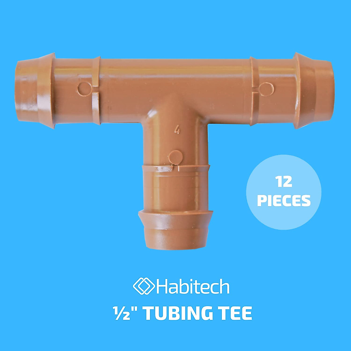 Habitech 1/2" Tee Drip Irrigation Fittings (12 Pack) - Barbed Drip Line Connector Tees compatible with Rain Bird and Most 1/2" Irrigation Tubing or Sprinkler Systems