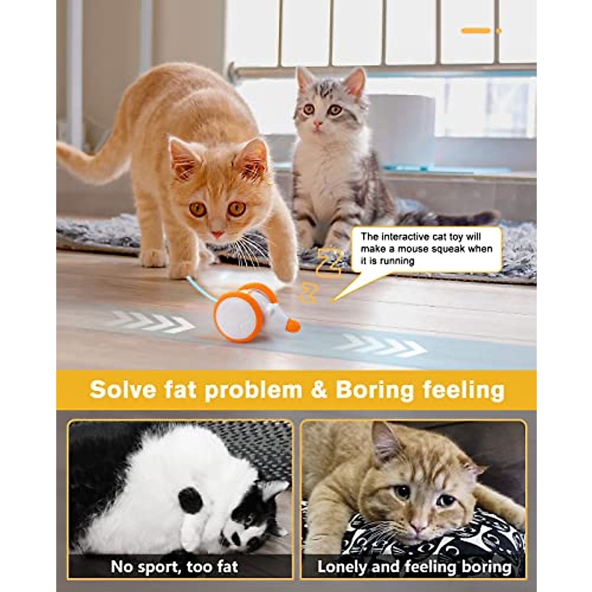 Hoofun Automatic Interactive Cat Toys for Indoor Cats: Pet Play Ball Kittens Electronic Rat Cats Toys with LED Lights Kitten Toys Mice Smart Toys, Cats Toys with Motion Wheel (Mouse)