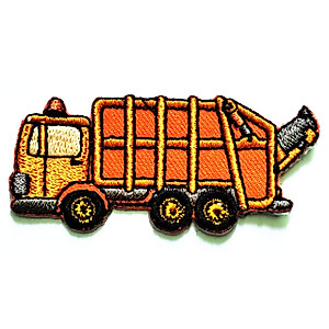 Set 3 Pcs Mini Small Orange Garbage Dump Truck Iron On Patches Cartoon Kids Sew On Appliques Embroidered Patch Badge Decorate Repair Patches for Hats Jackets Shirts Vests Shoes Jeans (21)
